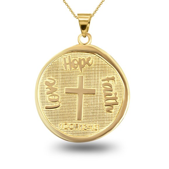 Element Shine | Jewelry | Solid K Gold Love Hope Faith Hammered Coin ...